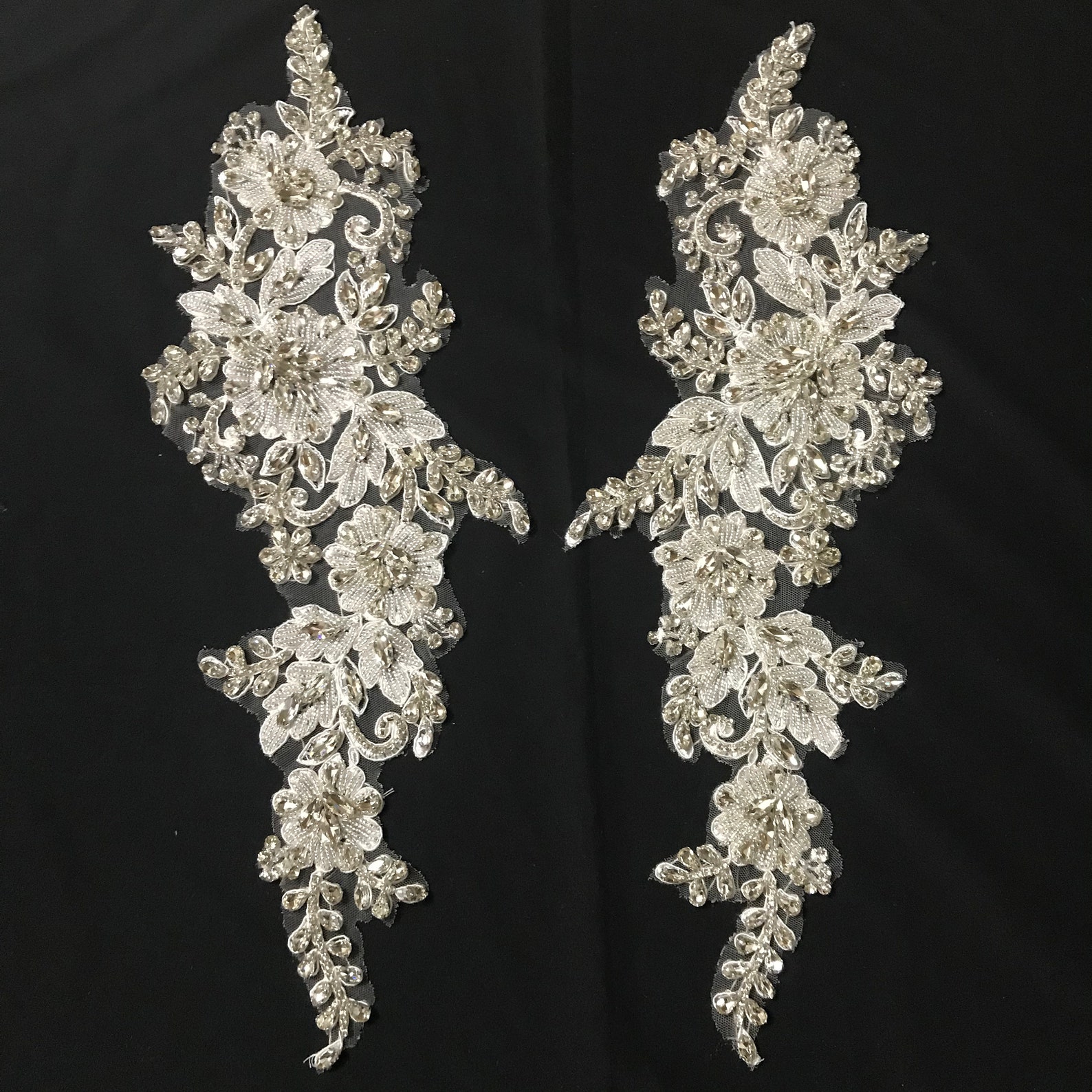 Silver Rhinestone Lace Applique, Crystal Beaded Rhinestone Sash ...