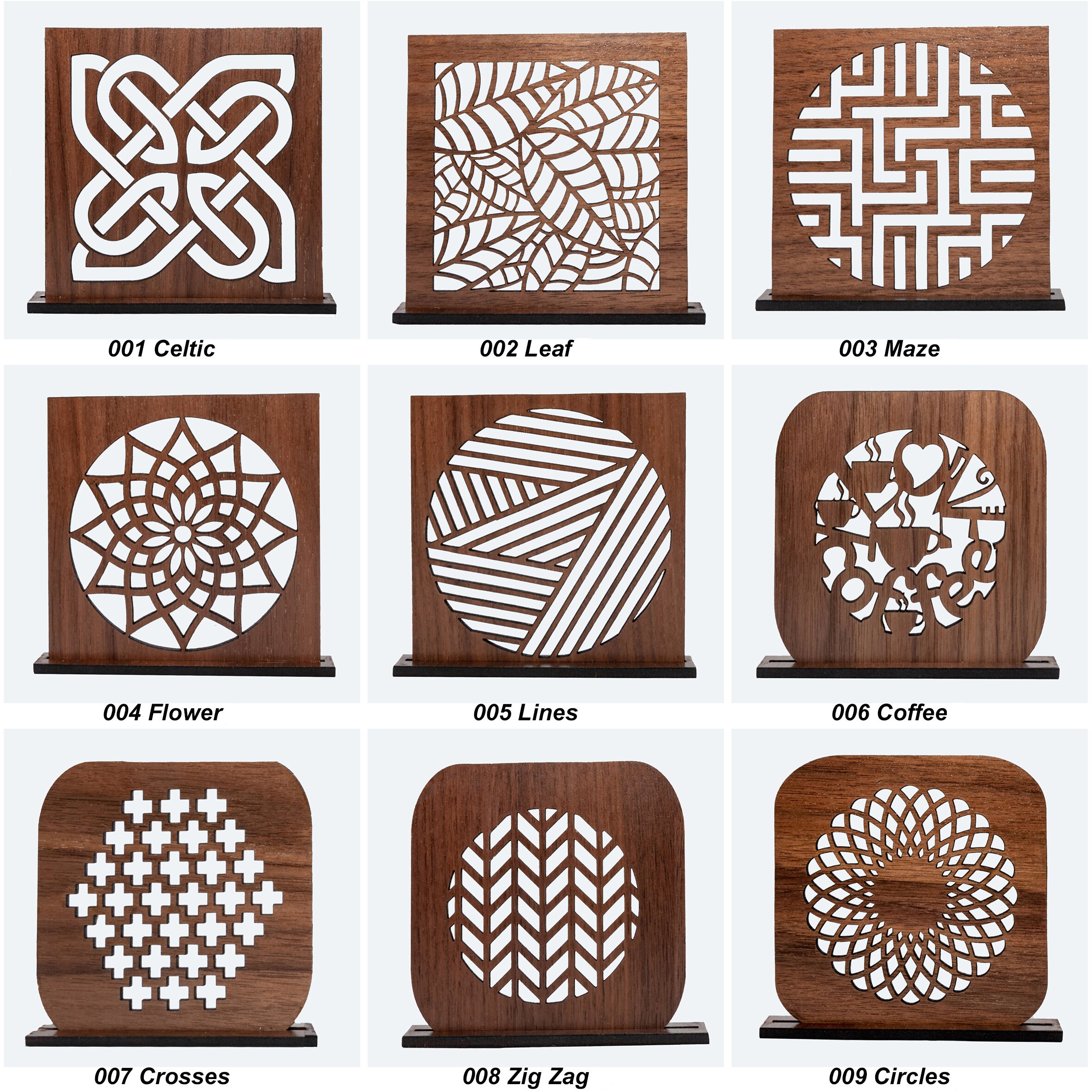 Set of 6 Diamond Pattern Laser Cut Coasters, 5mm Walnut Plywood, Ideal ...