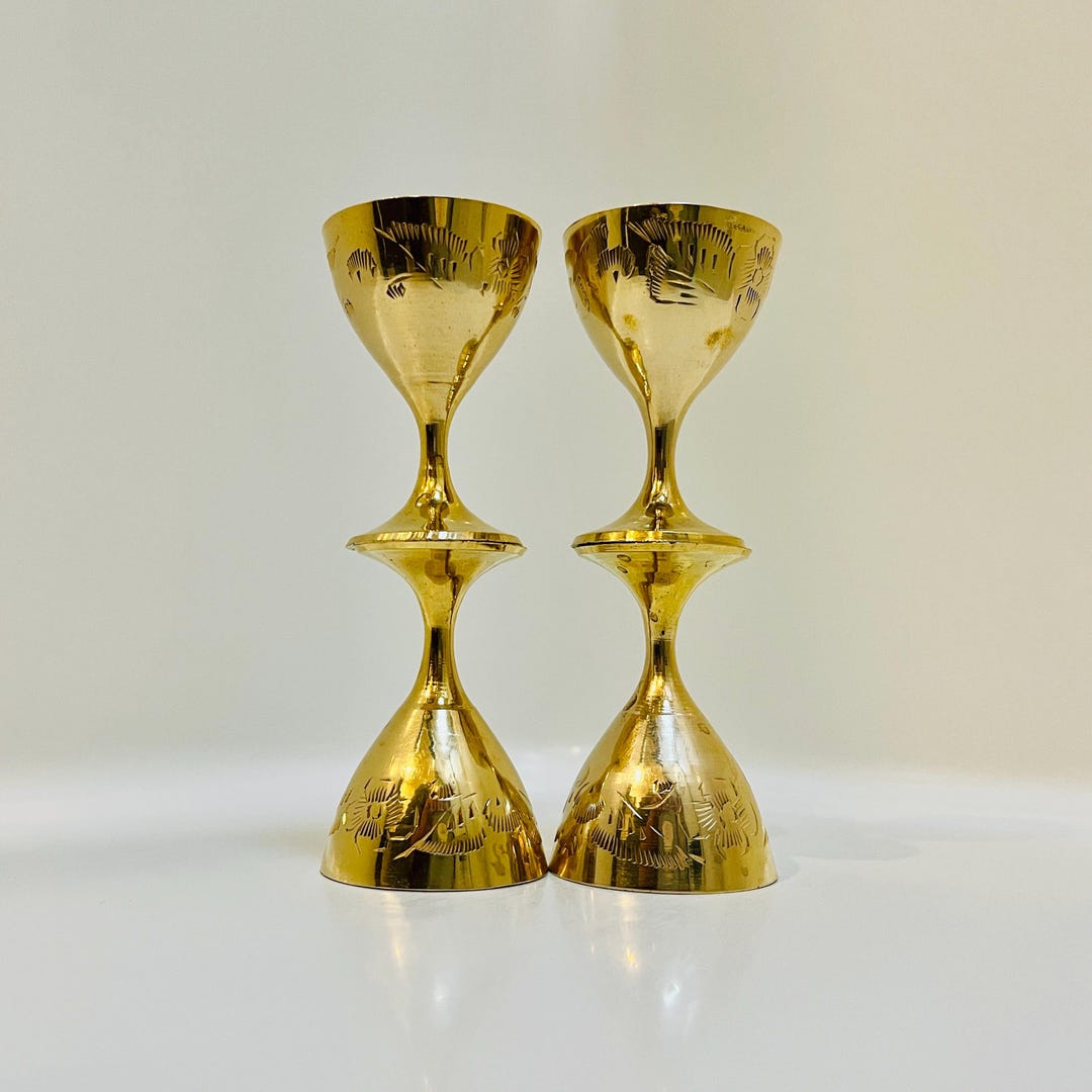 Vintage Brass Etched Mini Goblets, Set of 4, Boho Chic Decor, 2-inch ...