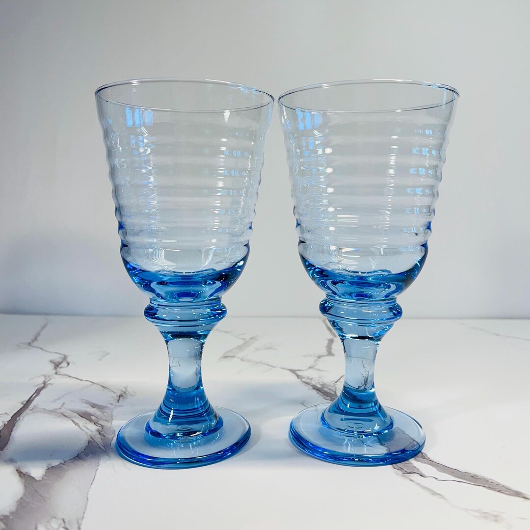 Vintage Libbey Sirrus Light Blue Goblets, Set of 2, Ribbed Glassware ...