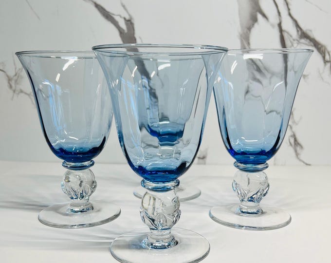 Blue Stemmed Crystal Glasses, Set of 4 Vintage Elegant Goblets, Formal ...