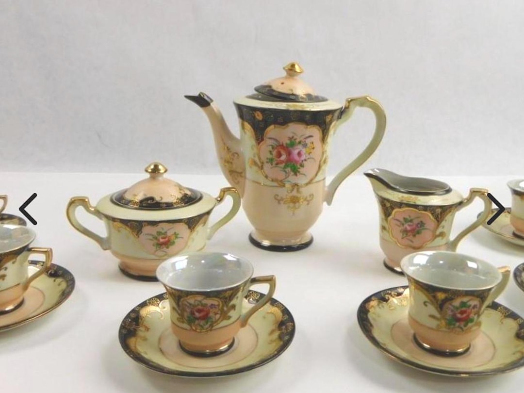 Tea Set in Pastel Pink & Gold Hand Painted Porcelain in 15 Pieces From ...