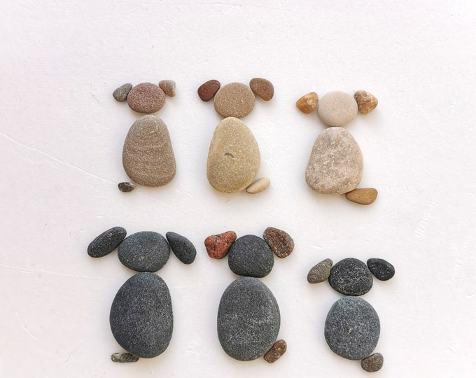 6 Pebble Dogies, Natural Beach Stones, Pebble Pets, Pebble Family ...