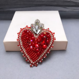 Sacred Heart Embroidery Brooch, Red Heart Brooch, Love Pin, Valentine’s ...