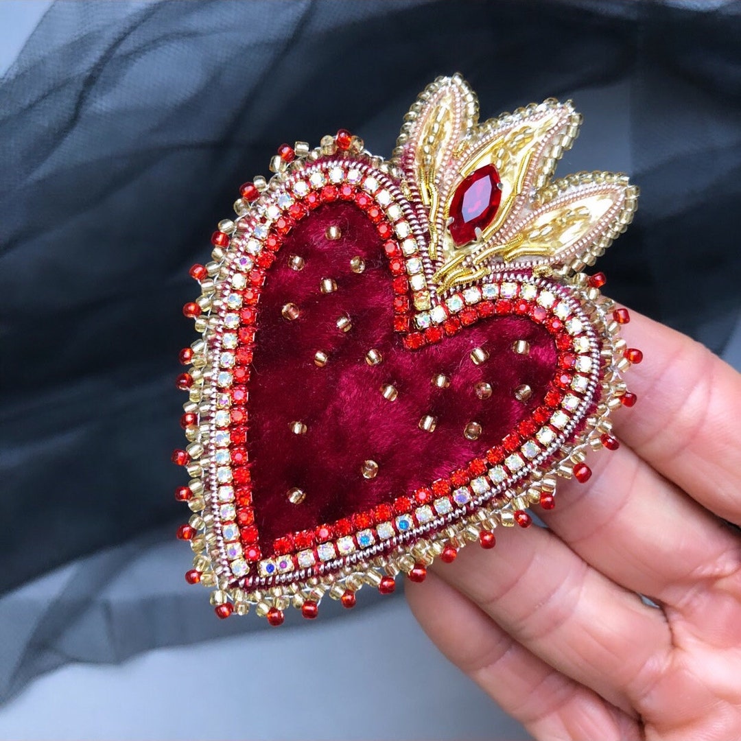 Sacred Heart Brooch, Evil Eye Heart, Red Heart Pin, Loving Heart, Love ...