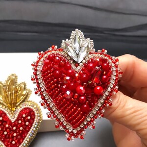 Sacred Heart Embroidery Brooch, Red Heart Brooch, Love Pin, Valentine’s ...