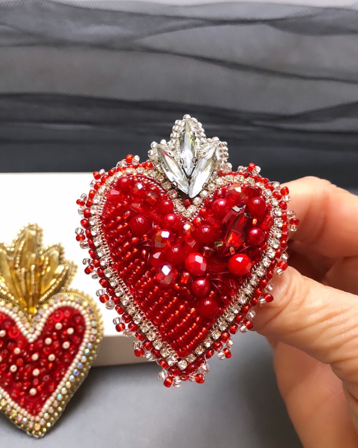 Sacred Heart Embroidery Brooch Red Heart Brooch Love Pin - Etsy