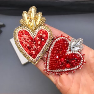 Sacred Heart Embroidery Brooch, Red Heart Brooch, Love Pin, Valentine’s ...