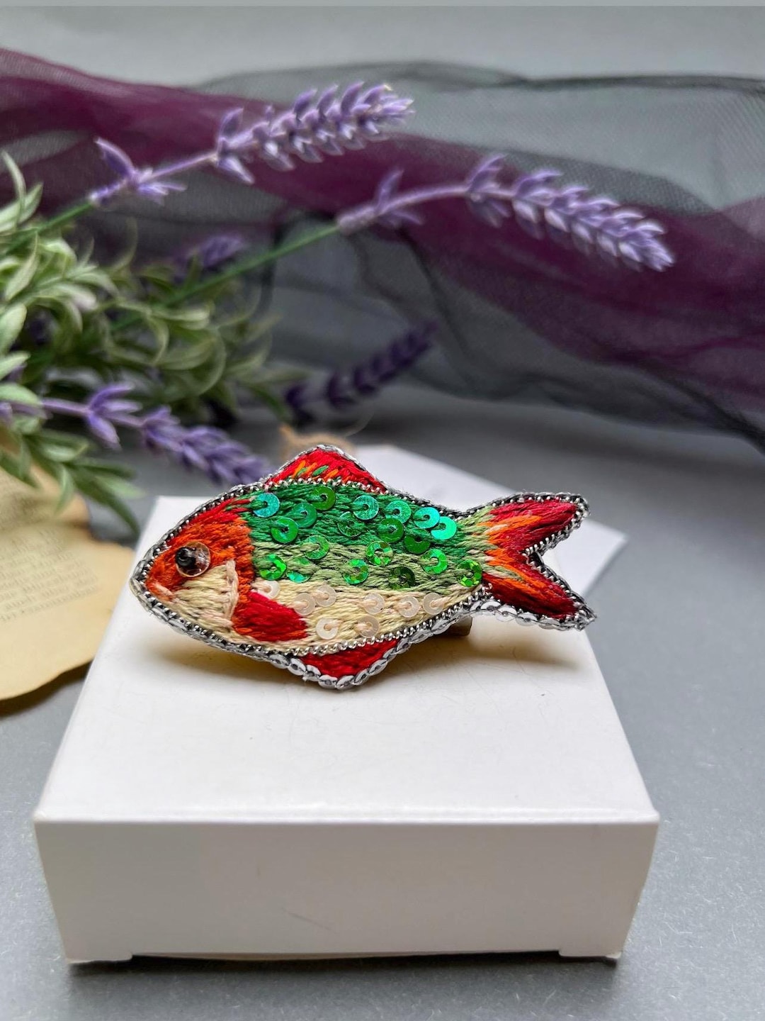 Fish Brooch Pin, Sequin Embroidered, Fish Earrings, Beaded Fish Pin ...