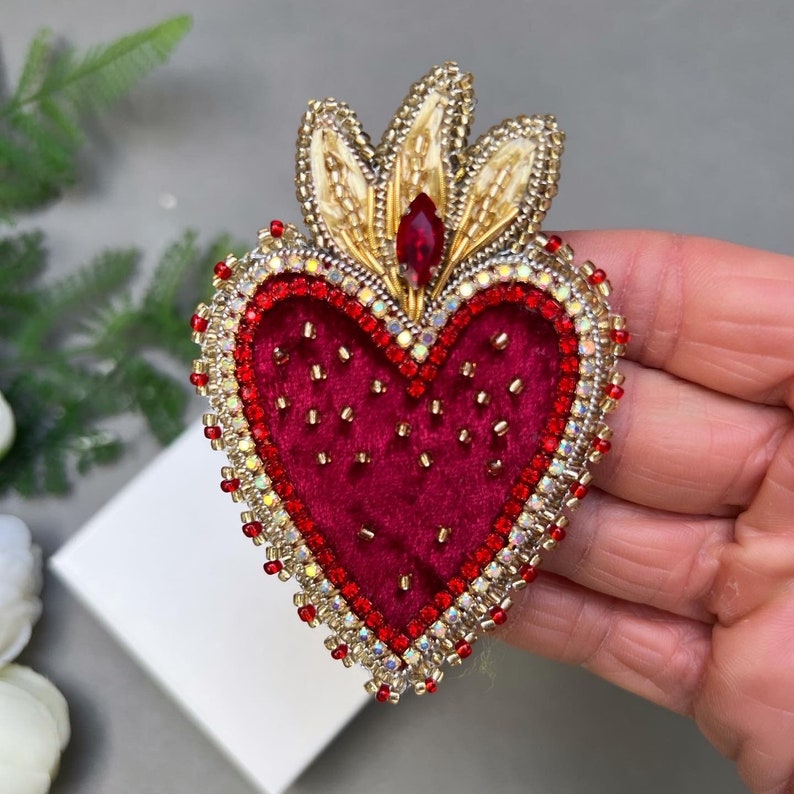 Sacred Heart Brooch Evil Eye Heart Red Heart Pin Loving - Etsy