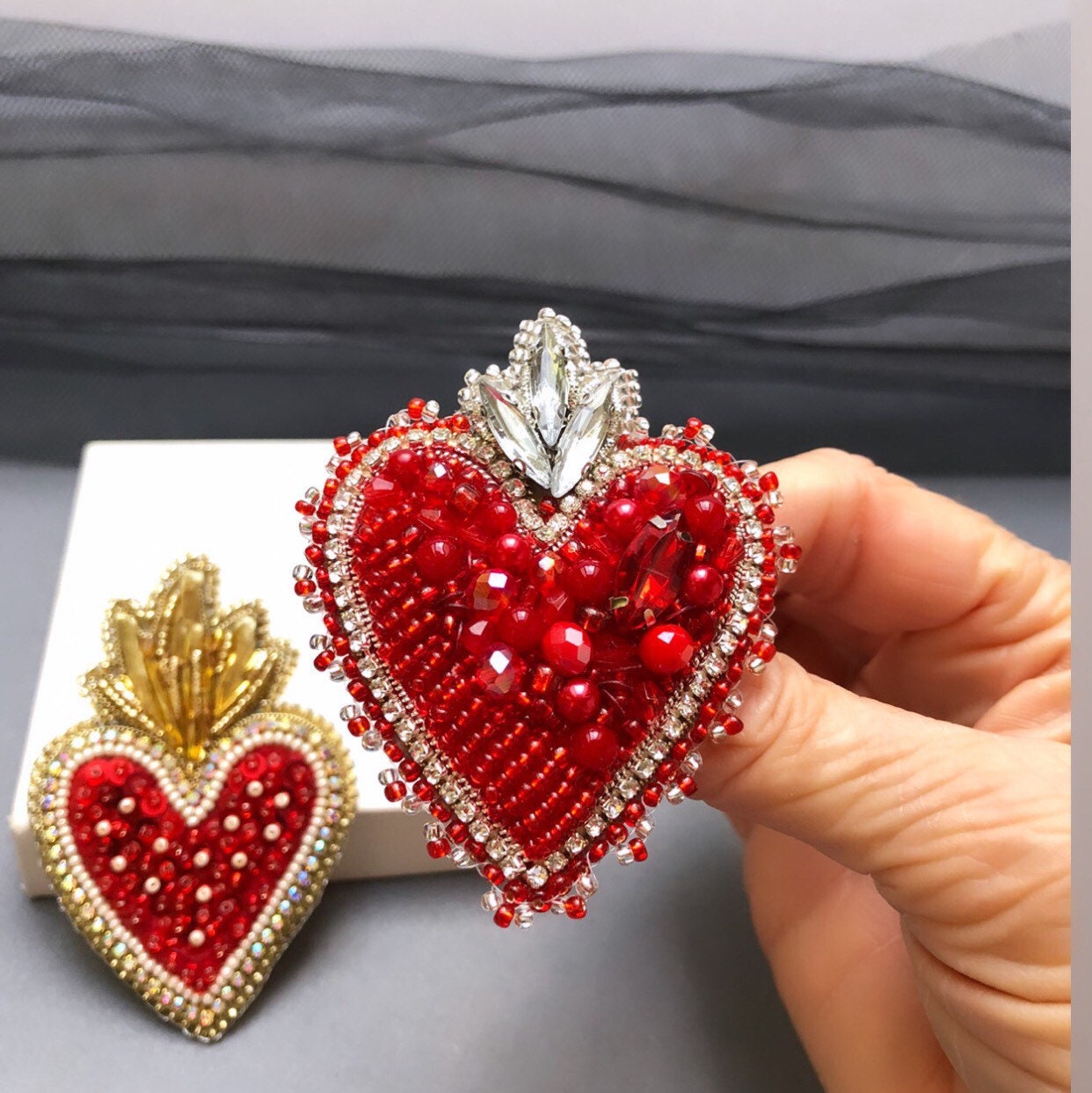 Sacred Heart Embroidery Brooch Red Heart Brooch Love Pin - Etsy