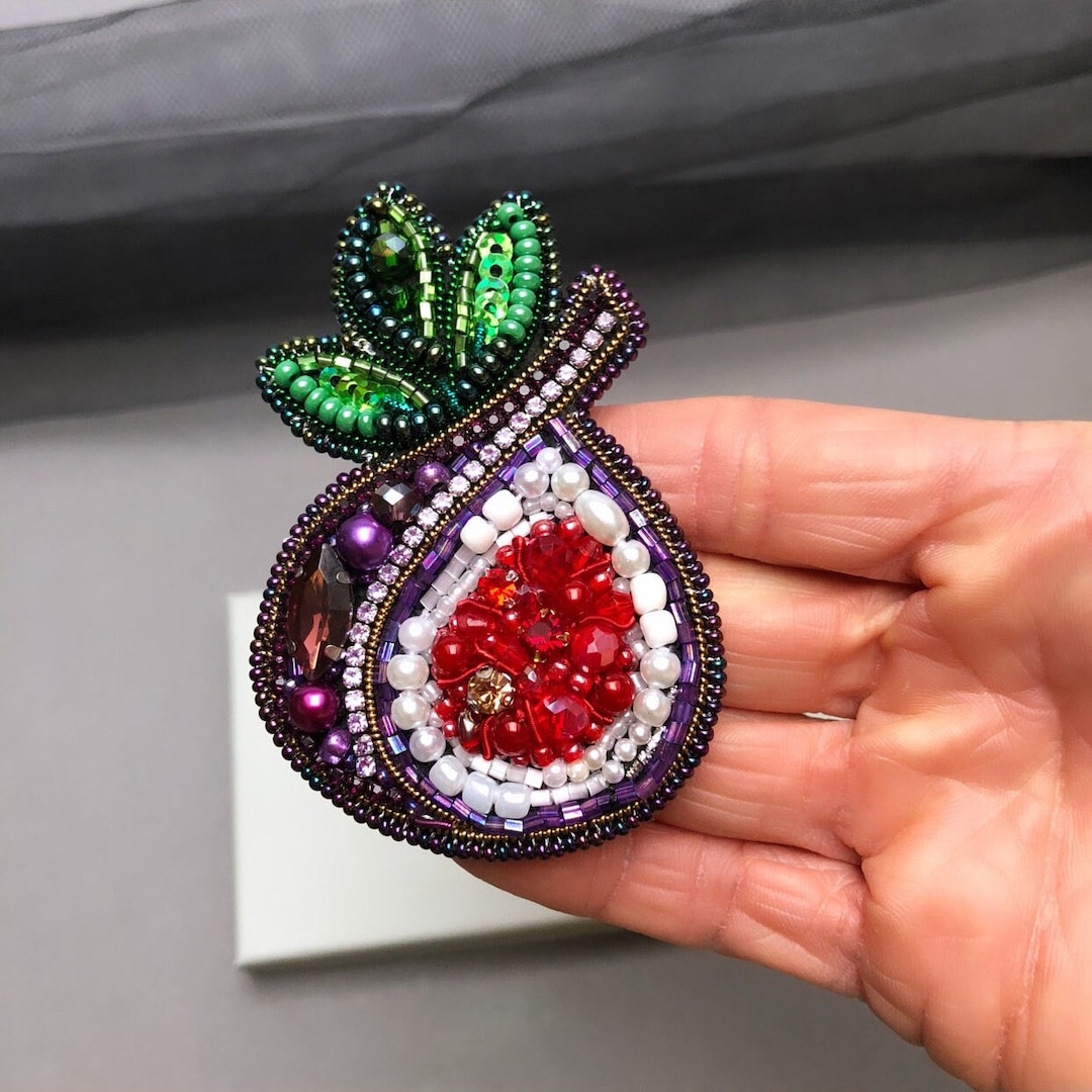 Beaded Brooch Purple Fig, Fruit Brooch, Nature Lover Gift Fig, Lapel ...