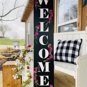 BEAUTIFUL Welcome Porch Sign. Tall Porch Sign. Porch Sign With Flowers ...