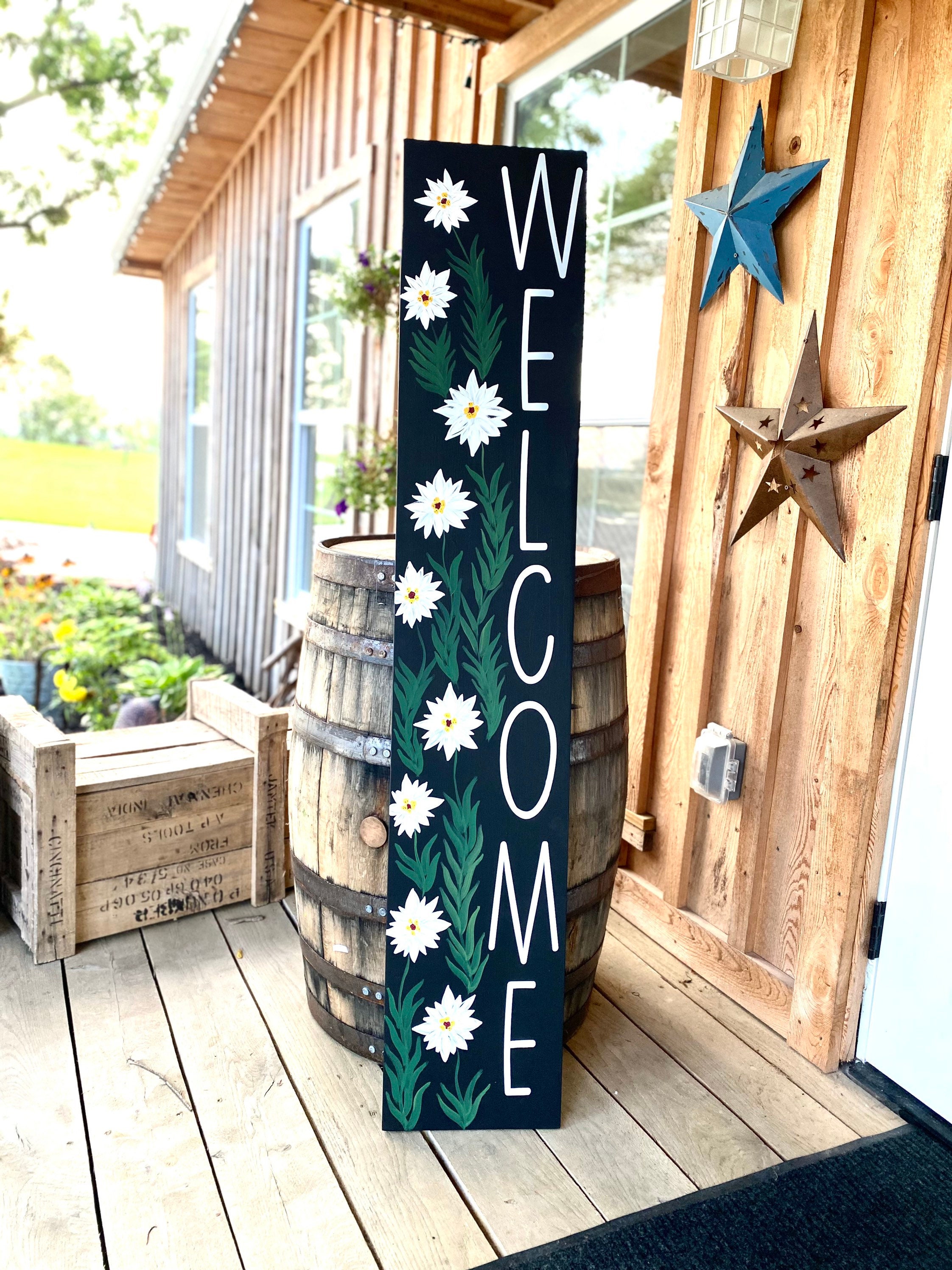 Welcome Porch Sign. Welcome Sign with Edelweiss. Tall Porch | Etsy