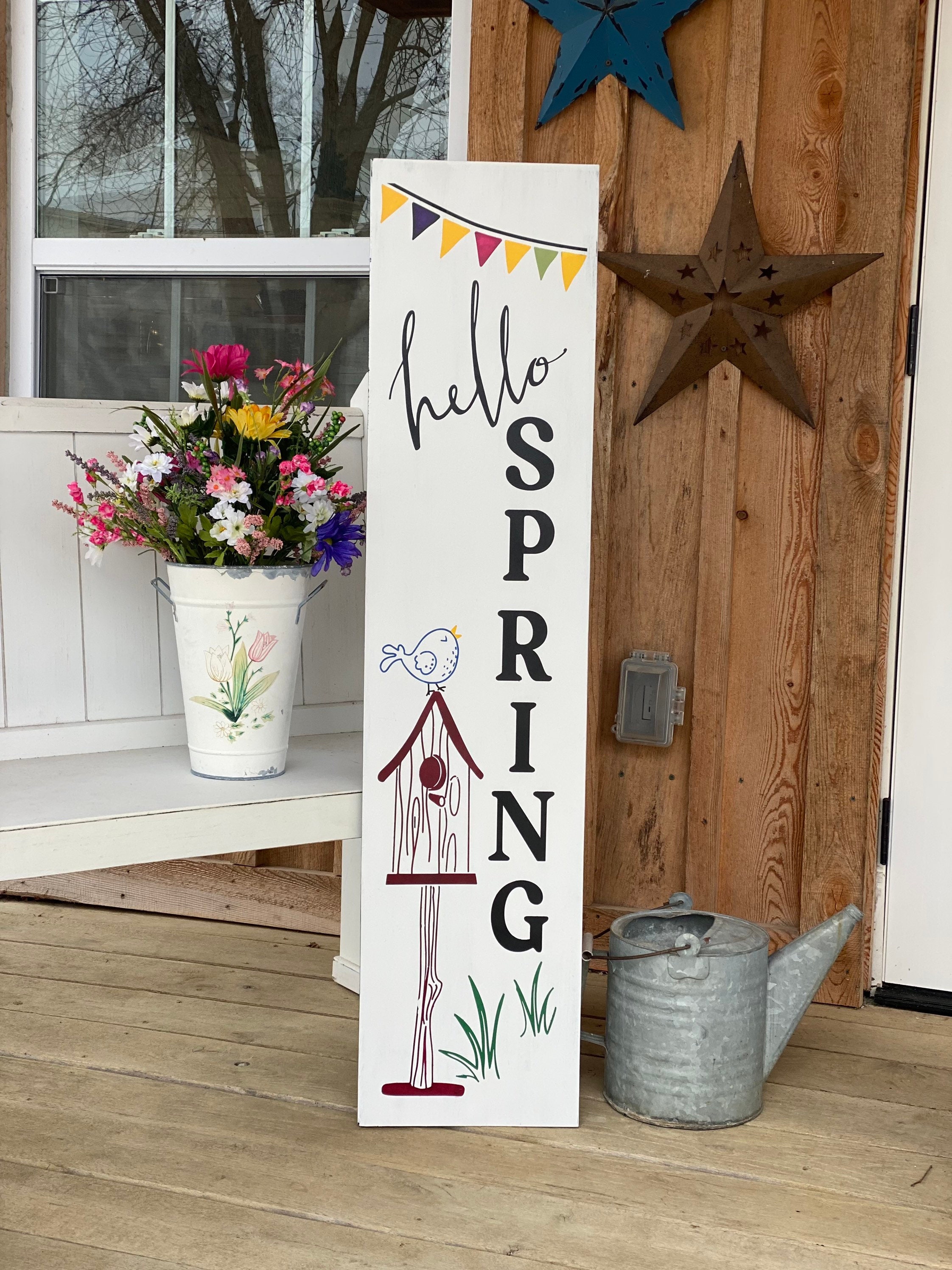 Tall Vertical Porch Sign. Hello Spring Porch Sign. Hello - Etsy
