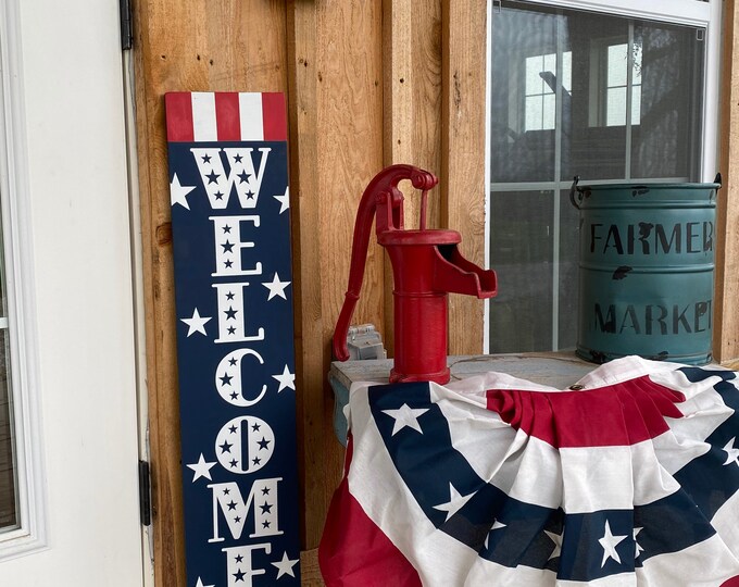 4th of July Welcome Sign. Independence Day Decor. Nostalgic Uncle Sam ...