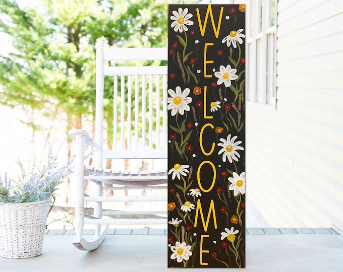 Welcome Porch Sign. Porch Leaner With Flowers. Tall Porch Sign. Country ...