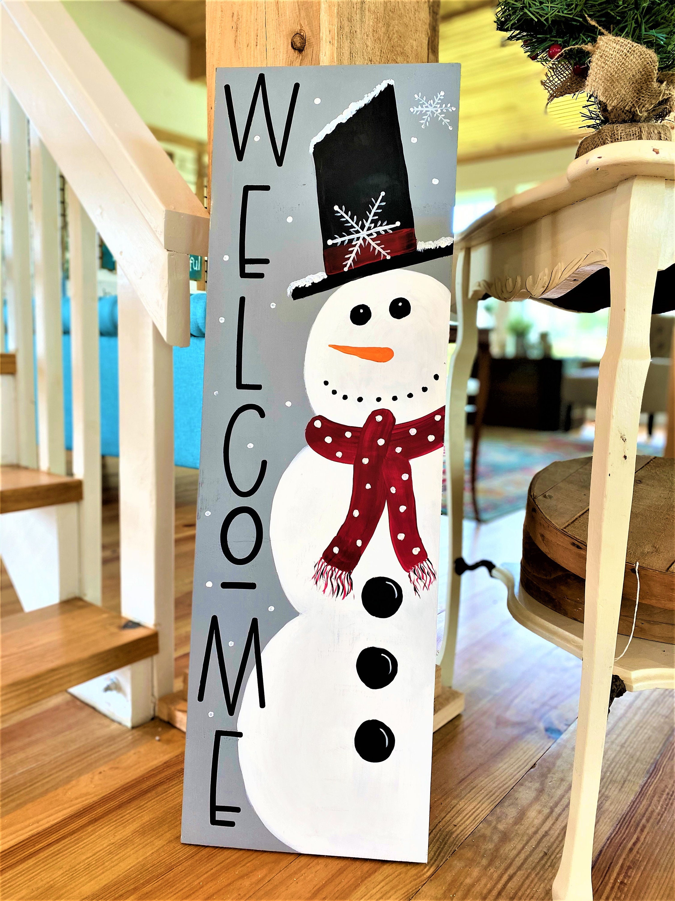 Welcome Snowman Porch Sign Winter Porch Sign Vertical Wood | Etsy
