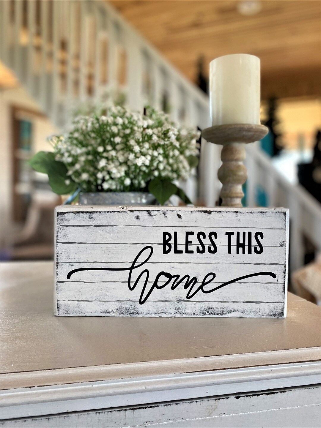 Shelf Sitter Mantel Decor Farmhouse Decor Bless This Home Shelf Sitter ...