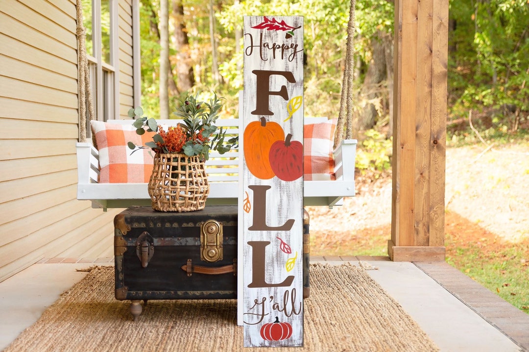 Fall Porch Sign. Happy Fall Porch Sign. Halloween, Fall, Thanksgiving ...