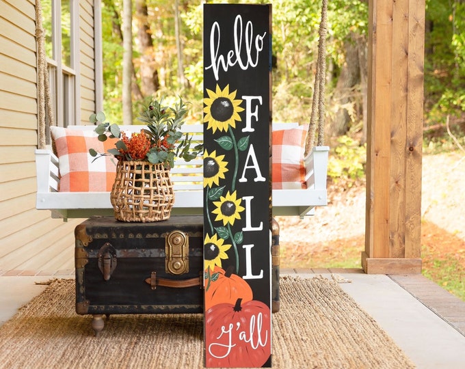 Hello Fall Y'all Porch Sign Fall Pumpkin Porch Sign Thanksgiving Porch ...