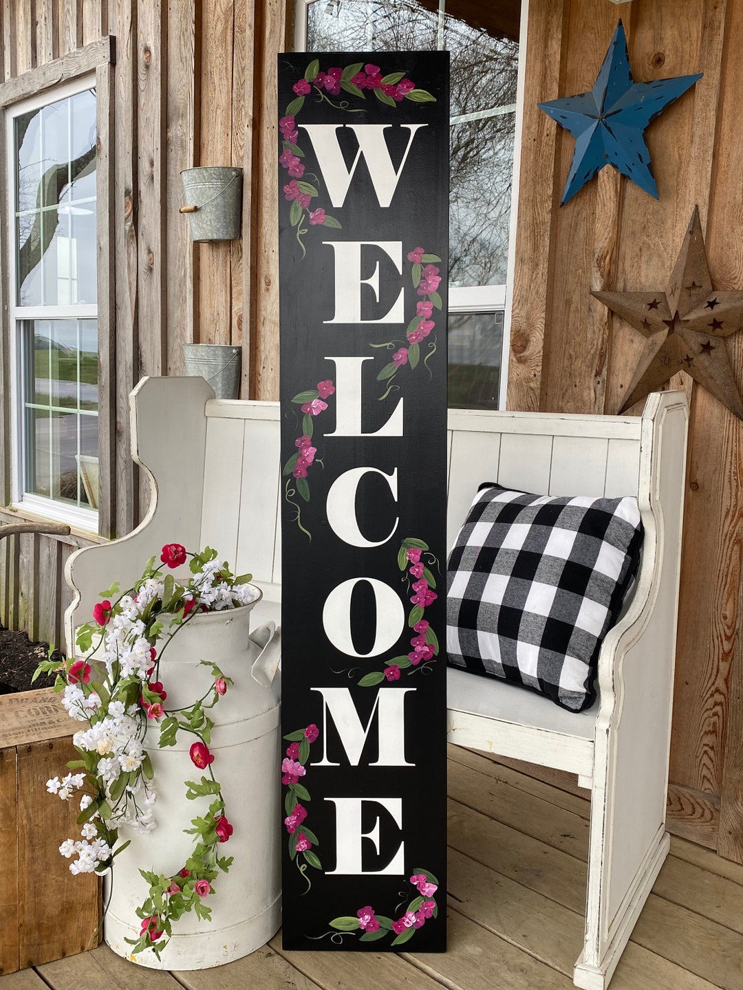 BEAUTIFUL Welcome Porch Sign. Tall Porch Sign. Porch Sign With Flowers ...
