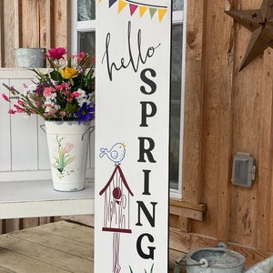 Tall Vertical Porch Sign. Hello Spring Porch Sign. Hello Spring Sign ...