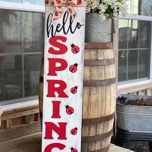 Lady Bug Hello Spring. Porch Sign. Welcome Porch Sign. Wood Porch Sign ...