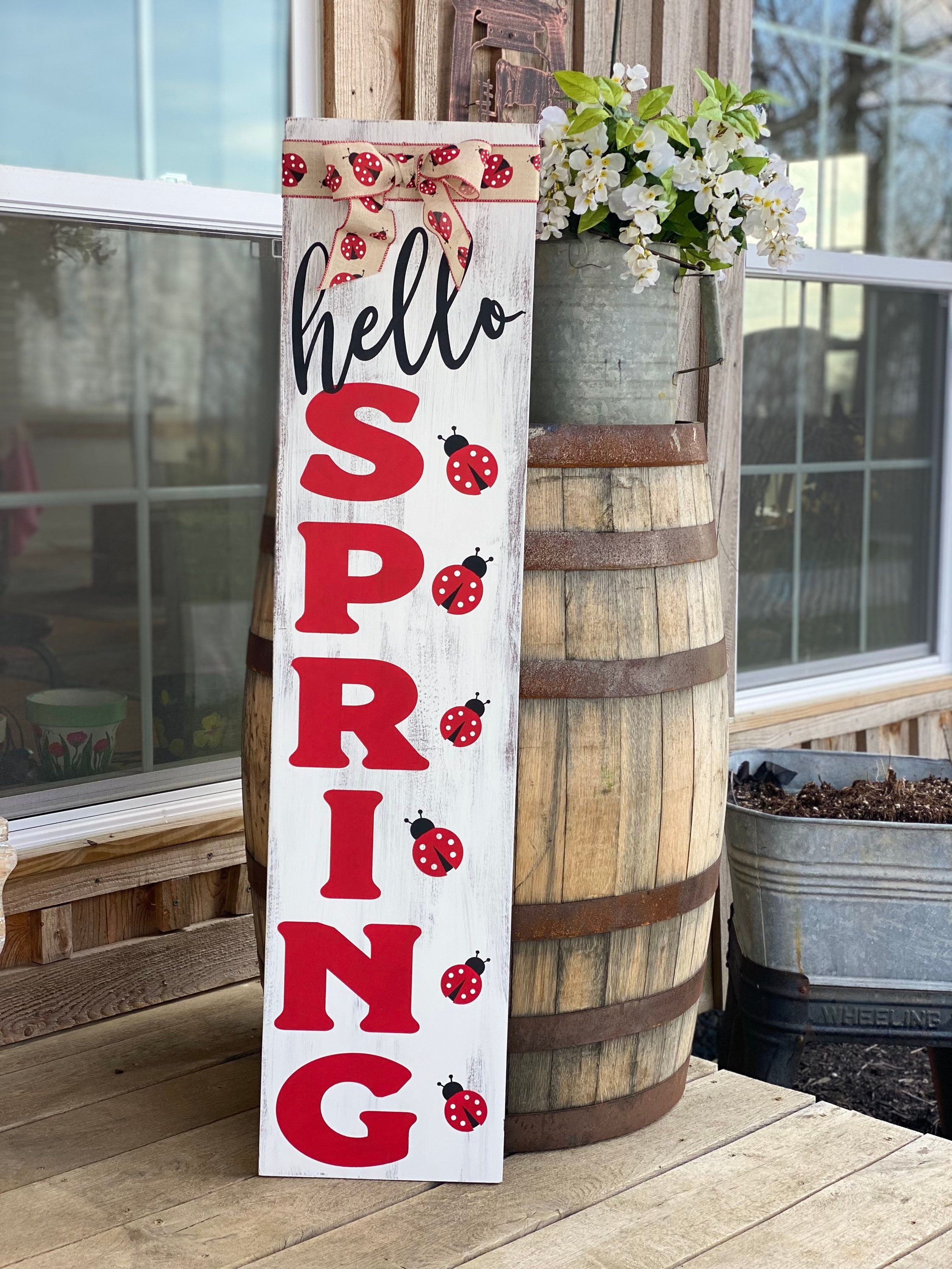Lady Bug Hello Spring. Porch Sign. Welcome Porch Sign. Wood - Etsy
