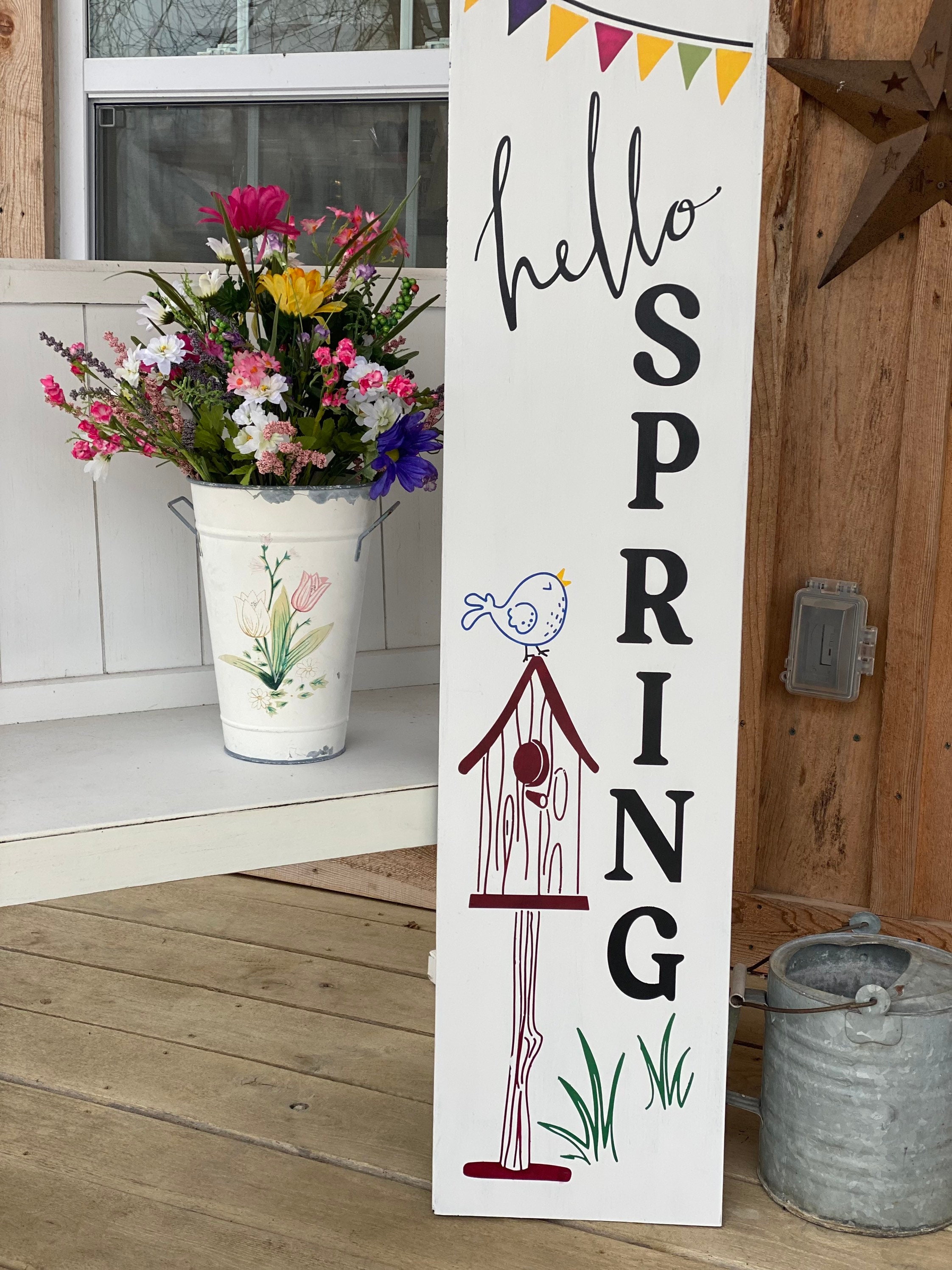 Tall Vertical Porch Sign. Hello Spring Porch Sign. Hello - Etsy