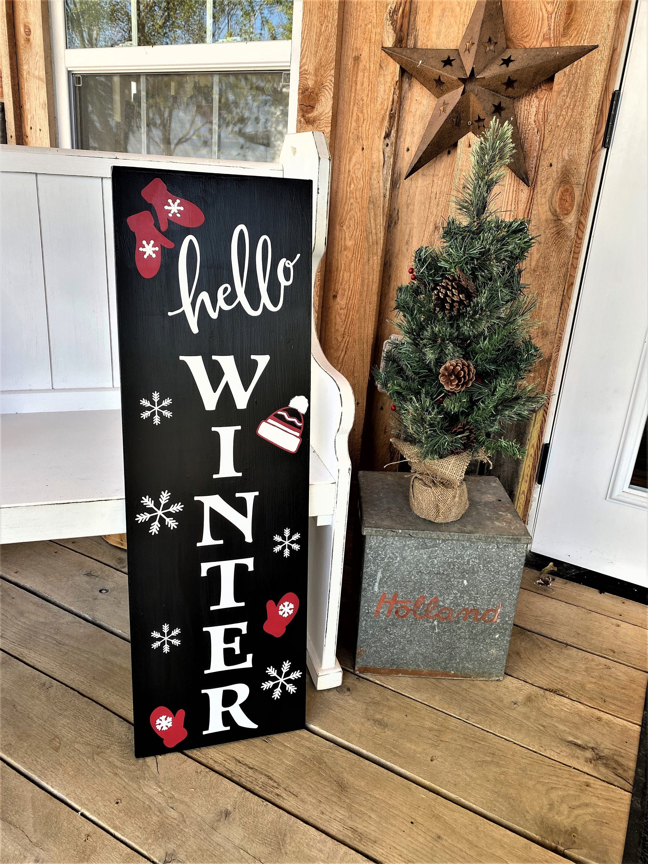 Hello Winter Porch Sign. Winter Porch Sign. Porch Vertical - Etsy