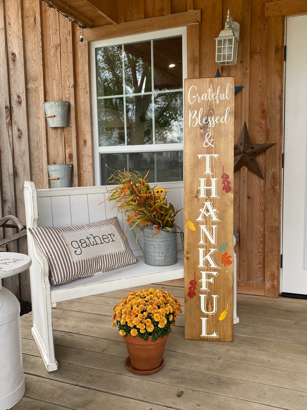 Grateful, Blessed and Thankful Sign, Thankful Sign, Fall Sign ...