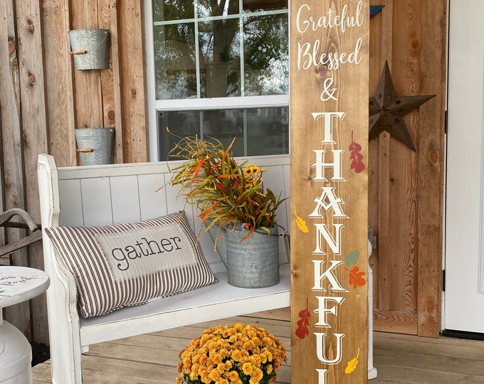 Grateful, Blessed and Thankful Sign, Thankful Sign, Fall Sign ...