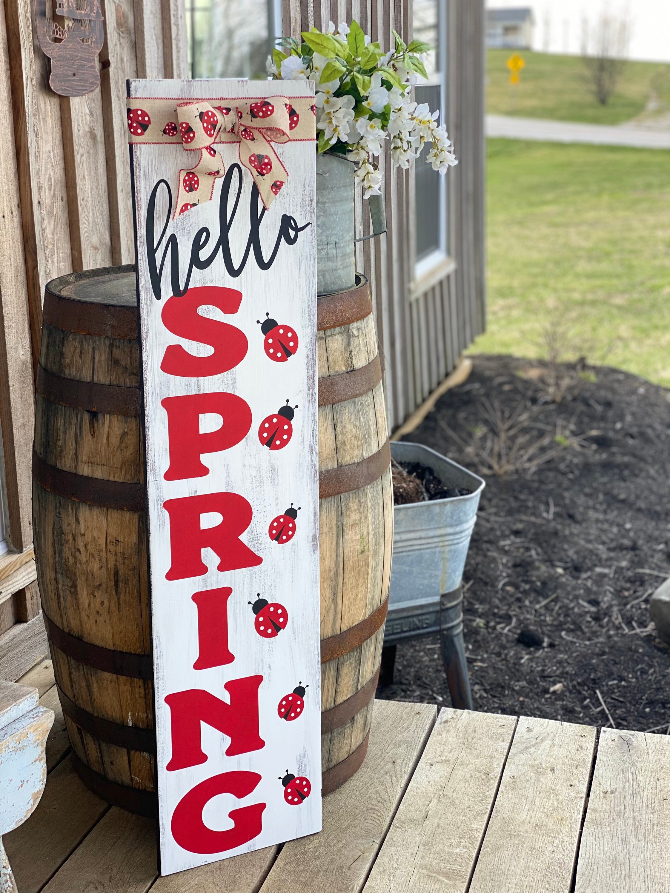 Lady Bug Hello Spring. Porch Sign. Welcome Porch Sign. Wood - Etsy