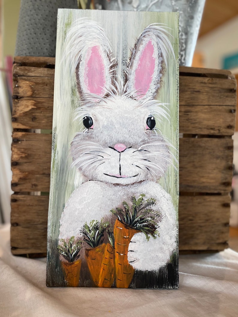 CUTE Bunny Hand-painted Bunny Easter Decor Rustic Bunny - Etsy