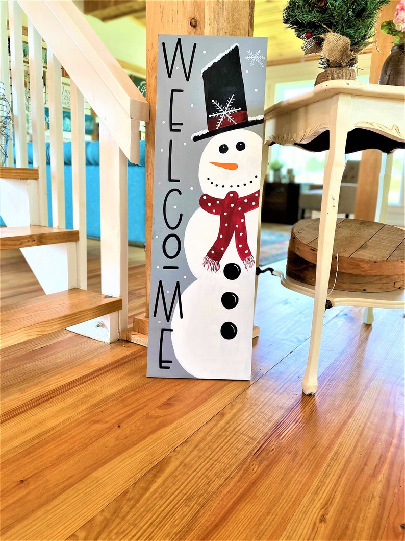 Welcome Snowman Porch Sign Winter Porch Sign Christmas. - Etsy