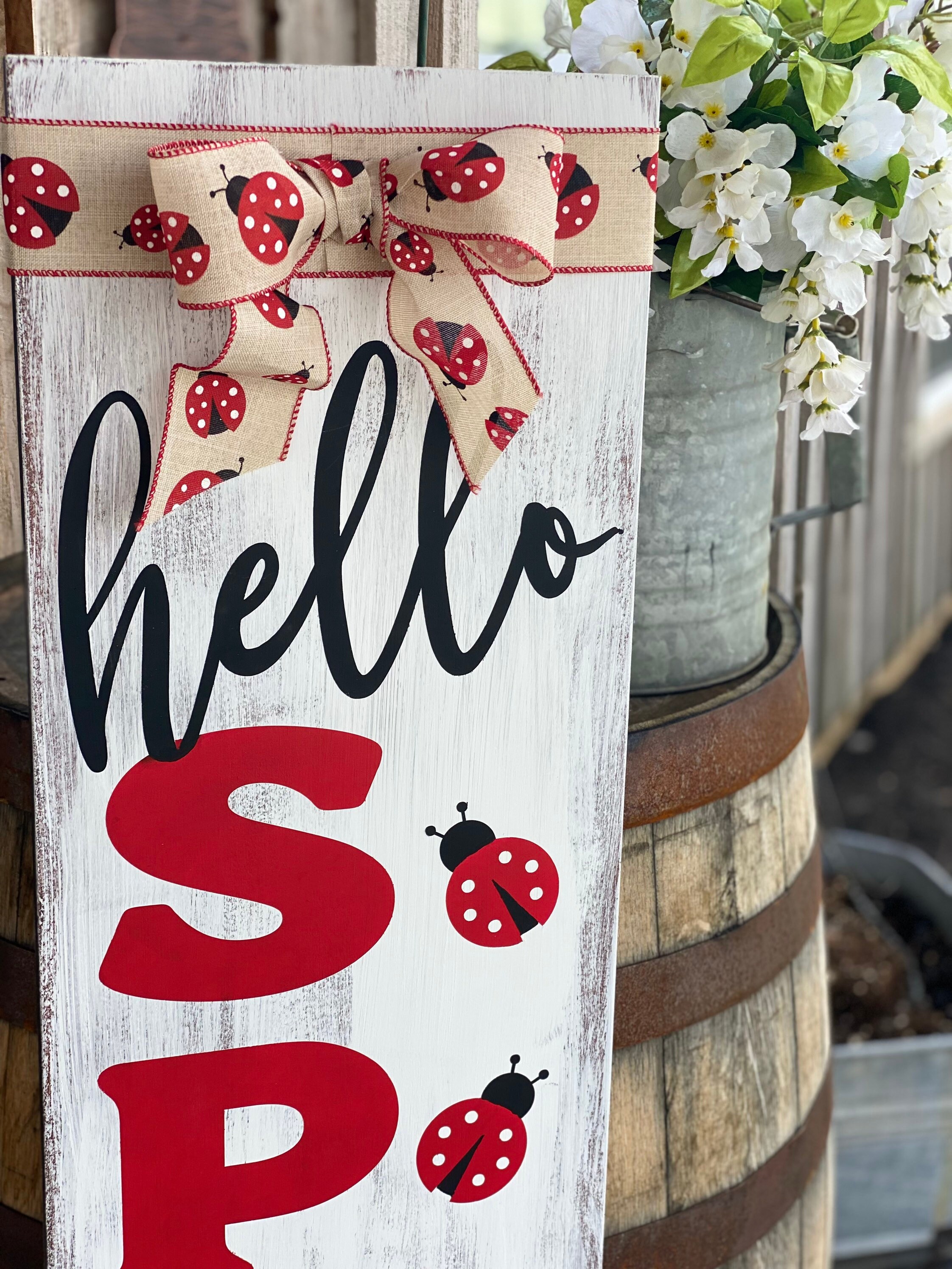 Lady Bug Hello Spring. Porch Sign. Welcome Porch Sign. Wood - Etsy