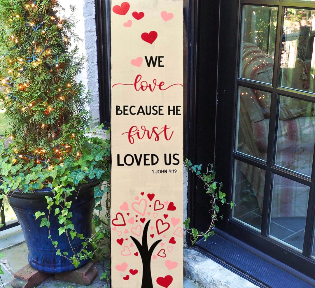 Tall Wooden LOVE Sign Christian Sign Vertical Sign With Hearts Porch ...