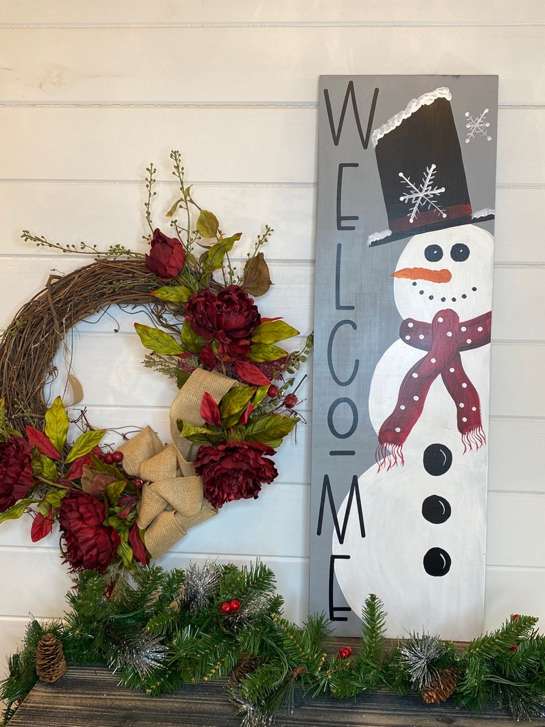Welcome Snowman Porch Sign Winter Porch Sign Christmas Porch - Etsy