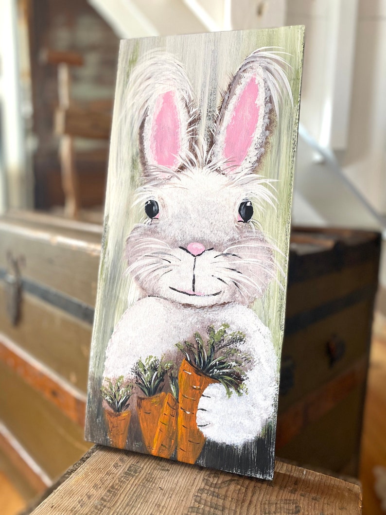 CUTE Bunny Hand-painted Bunny Easter Decor Rustic Bunny - Etsy