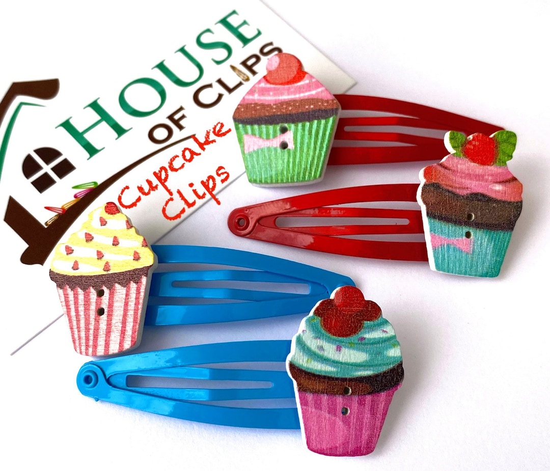 Cupcake Wooden Button Clips - Wooden Hair Clips - Birthday Hair Clips ...