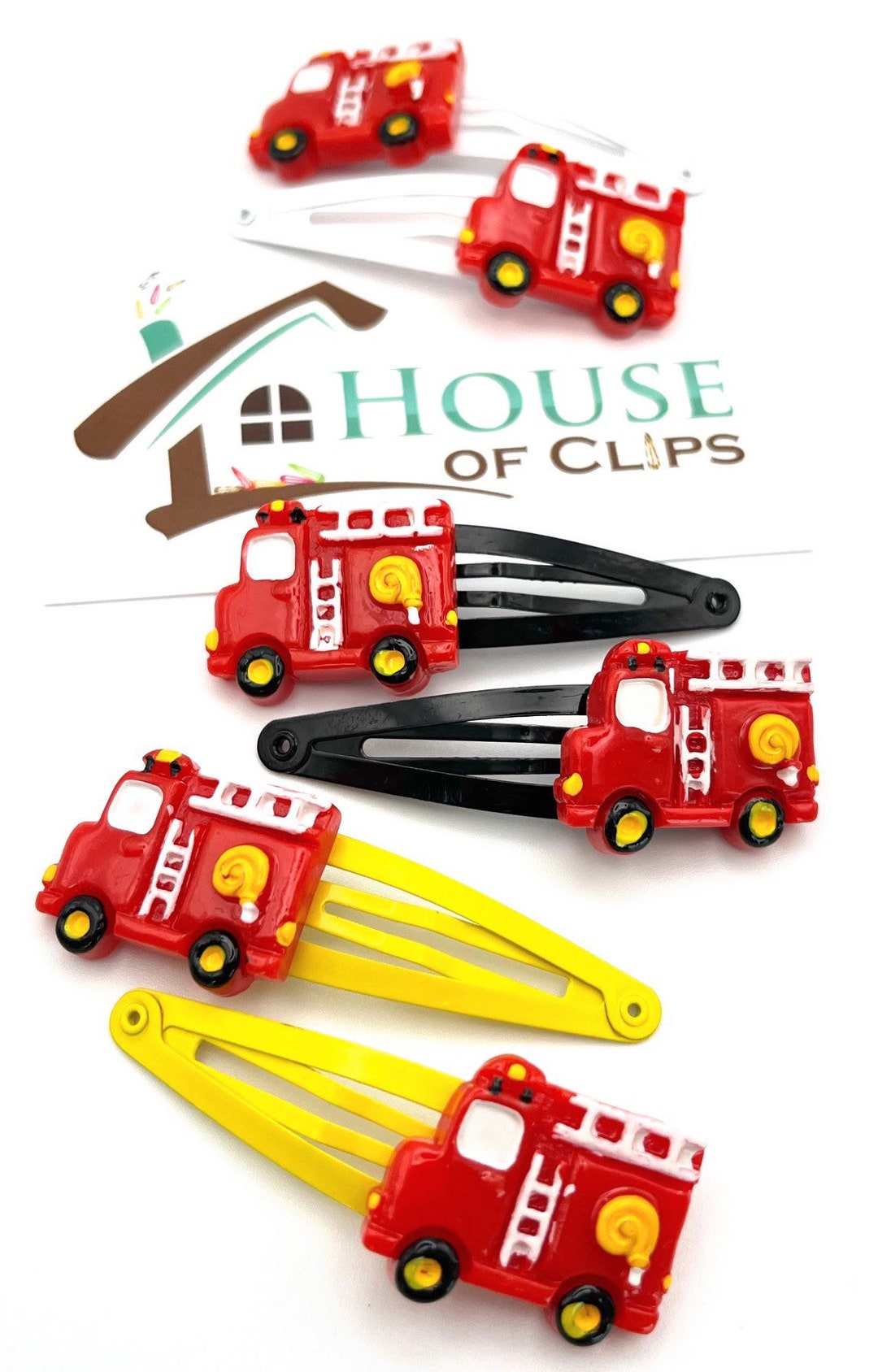 Fire Engine Hair Clips X2 - Boys and Girls Hair Snap Clips- Emergency ...