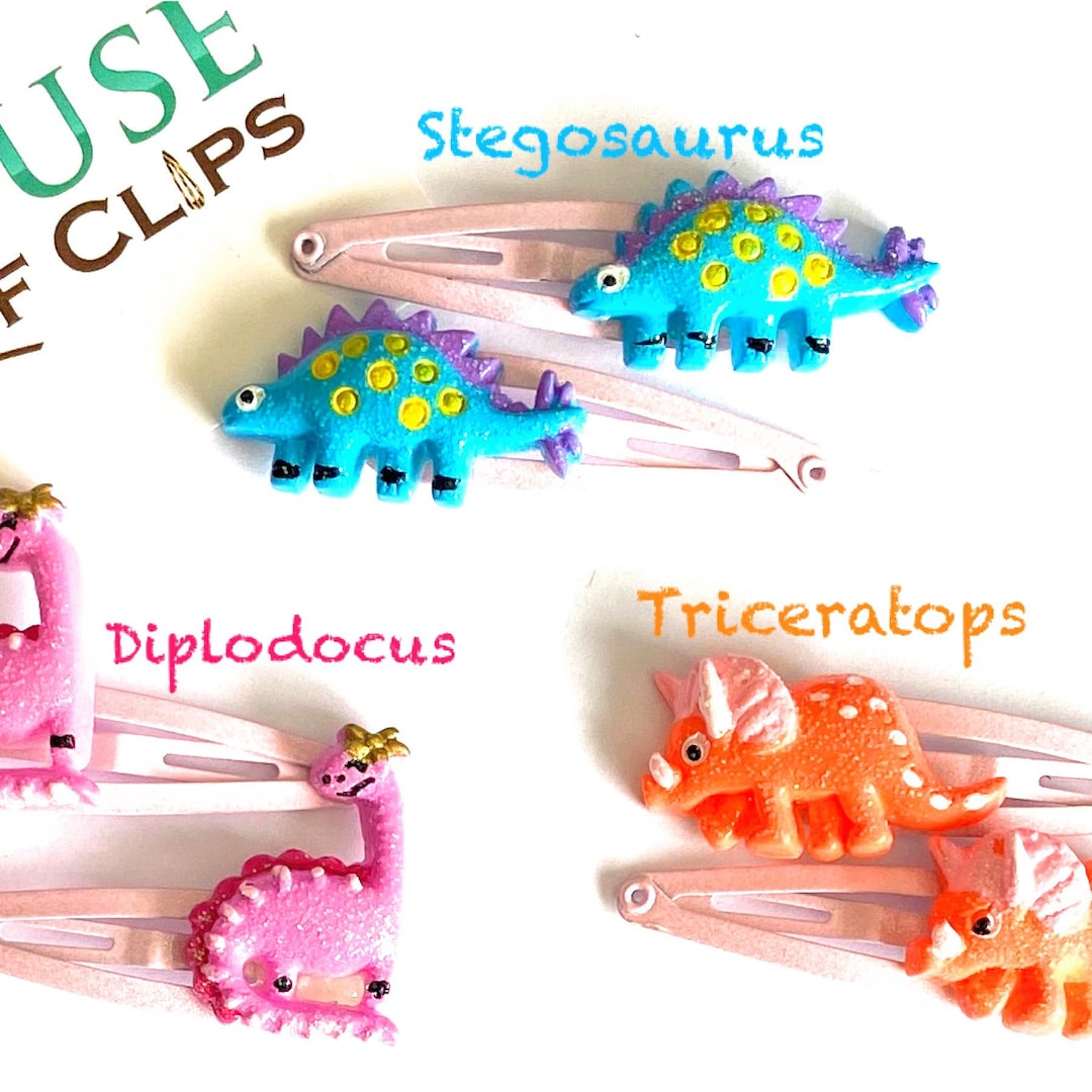 Dinosaur Hair Clips: Stegosaurus, Triceratops, Diplodocus (set of 2) - Etsy