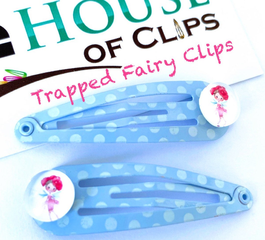 Trapped Fairy Hair Clips: Girls' Blue Polka Dot Hair Accessory (set of ...