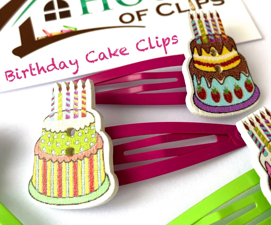Birthday Cake Button Clips Wooden Hair Clips Birthday Hair Clips Cake ...