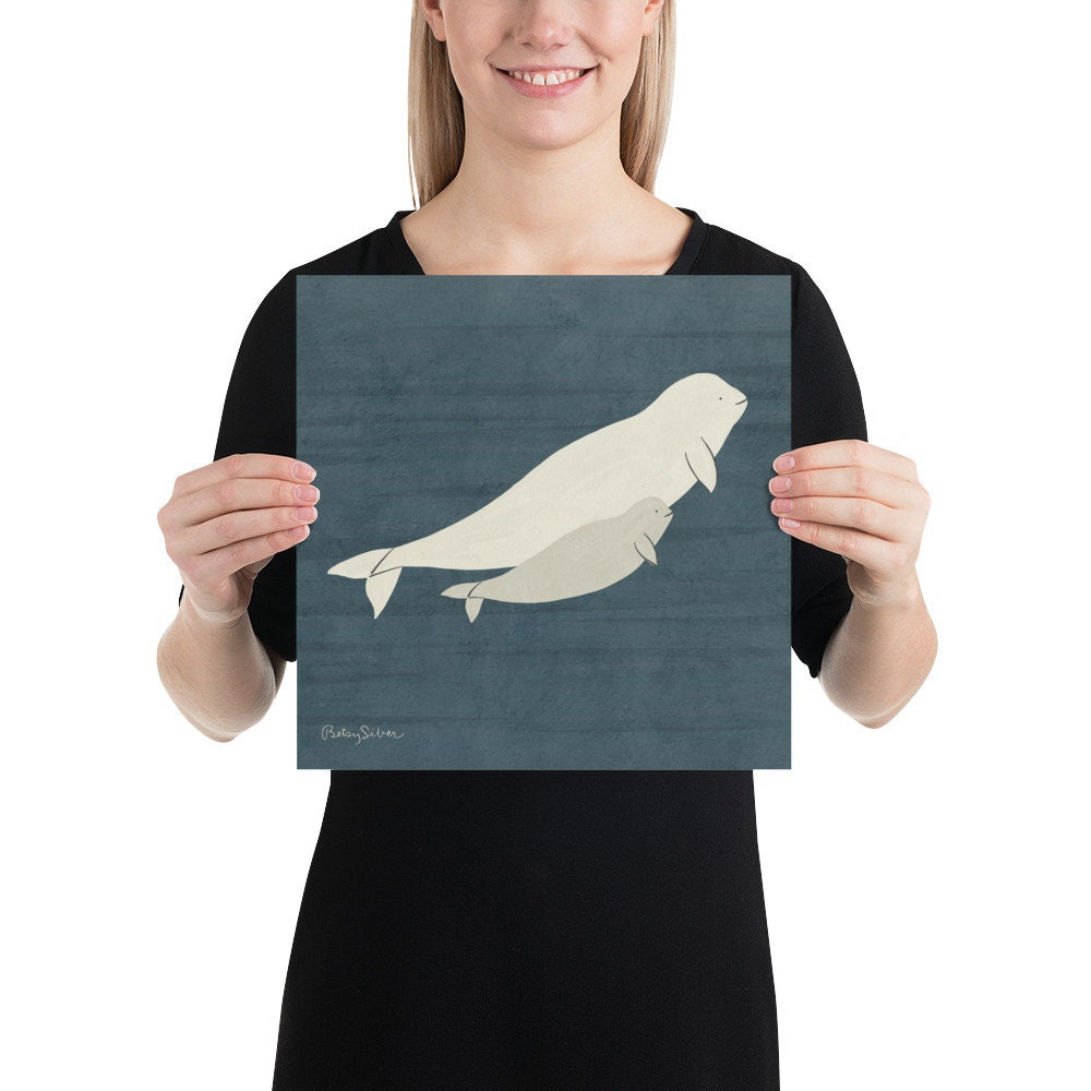 Beluga Pair Art Print | Kid Room Decor | Nursery Wall Art | Nautical ...