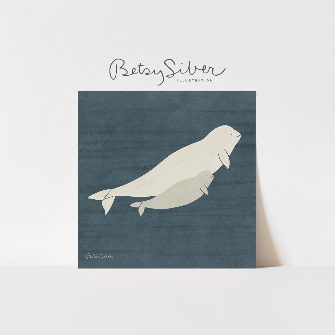 Beluga Pair Art Print | Kid Room Decor | Nursery Wall Art | Nautical ...