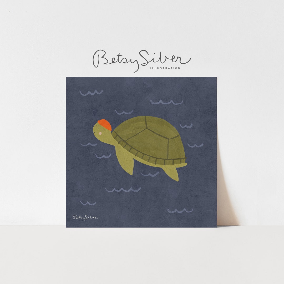 Sea Turtle Art Print | Nursery Decor, Red Cap Turtle Poster - Etsy
