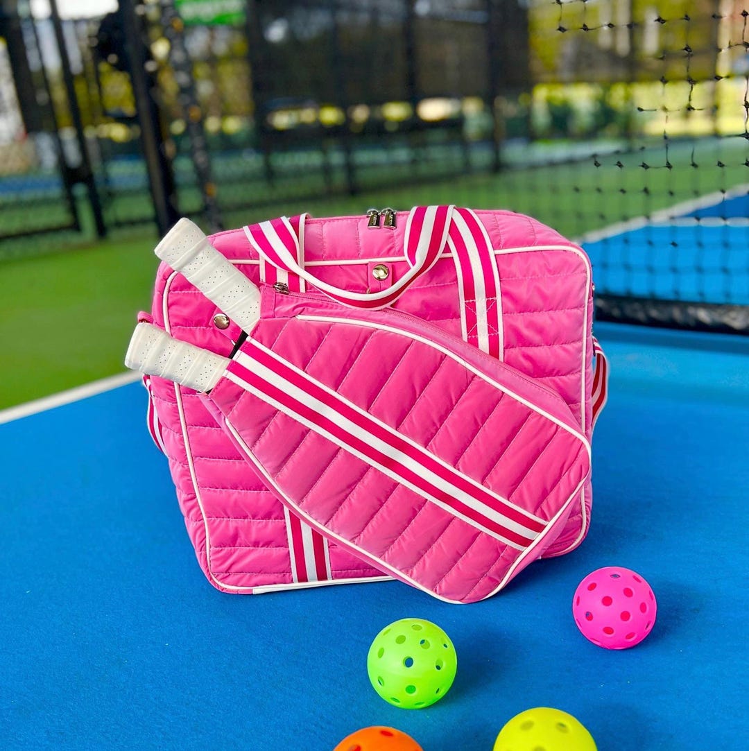 Puffer Pickleball Tote Bag With Detachable Paddle Cover Pink Sports Bag ...