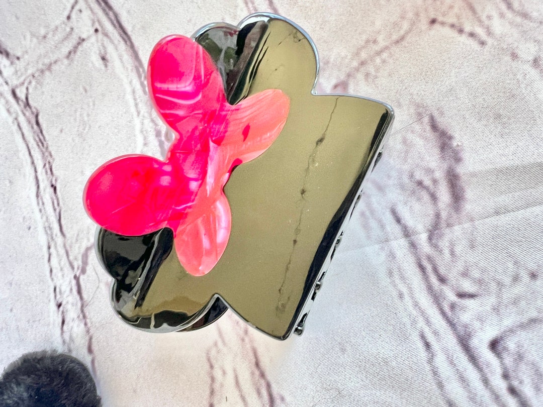 Large Mickey Hair Clip Minnie Bow Hair Claw Black With Striped Bow Red ...